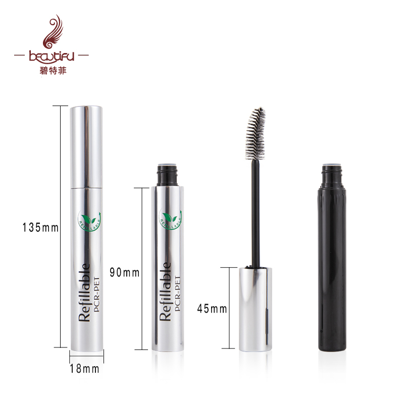 RPM180105 Customized shiny silver 100%PCR 12ml refillable mascara bottle