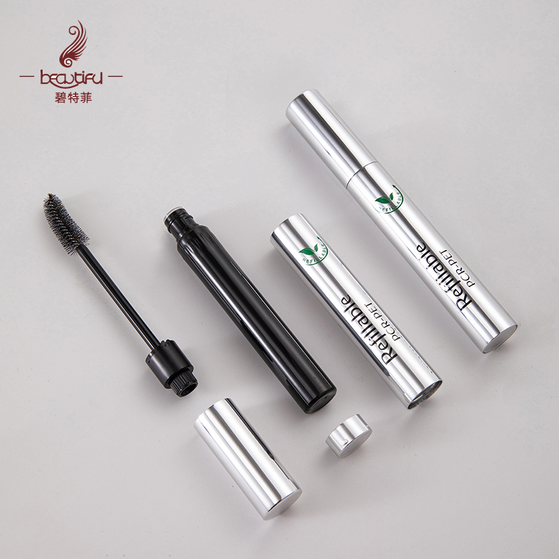 RPM180105 Customized shiny silver 100%PCR 12ml refillable mascara bottle